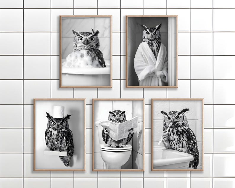 Funny Owl Bathroom Art: Toilet Humor Prints or Canvas - Etsy