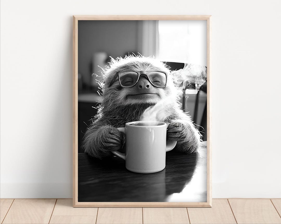 Sloth Drinking Coffee Art Print: Funny Kitchen Decor - Etsy