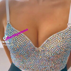 Rainbow Jewel Crystal Rhinestone Diamond Embellished Bustier Beaded Bralette Rave Festival ...