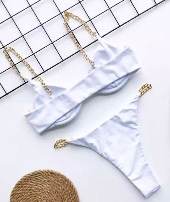 White Gold Chain High Rise Bikini Wedding Bridal | Etsy UK