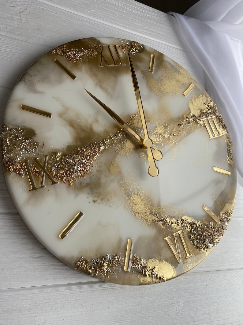 Gold Wall Decor Resin Art Wall Clock Unique Home Decor Custom | Etsy