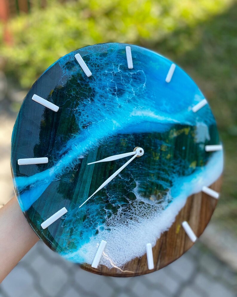 Resin Art Ocean Clock Gift for Men Wooden Oversized Wall - Etsy