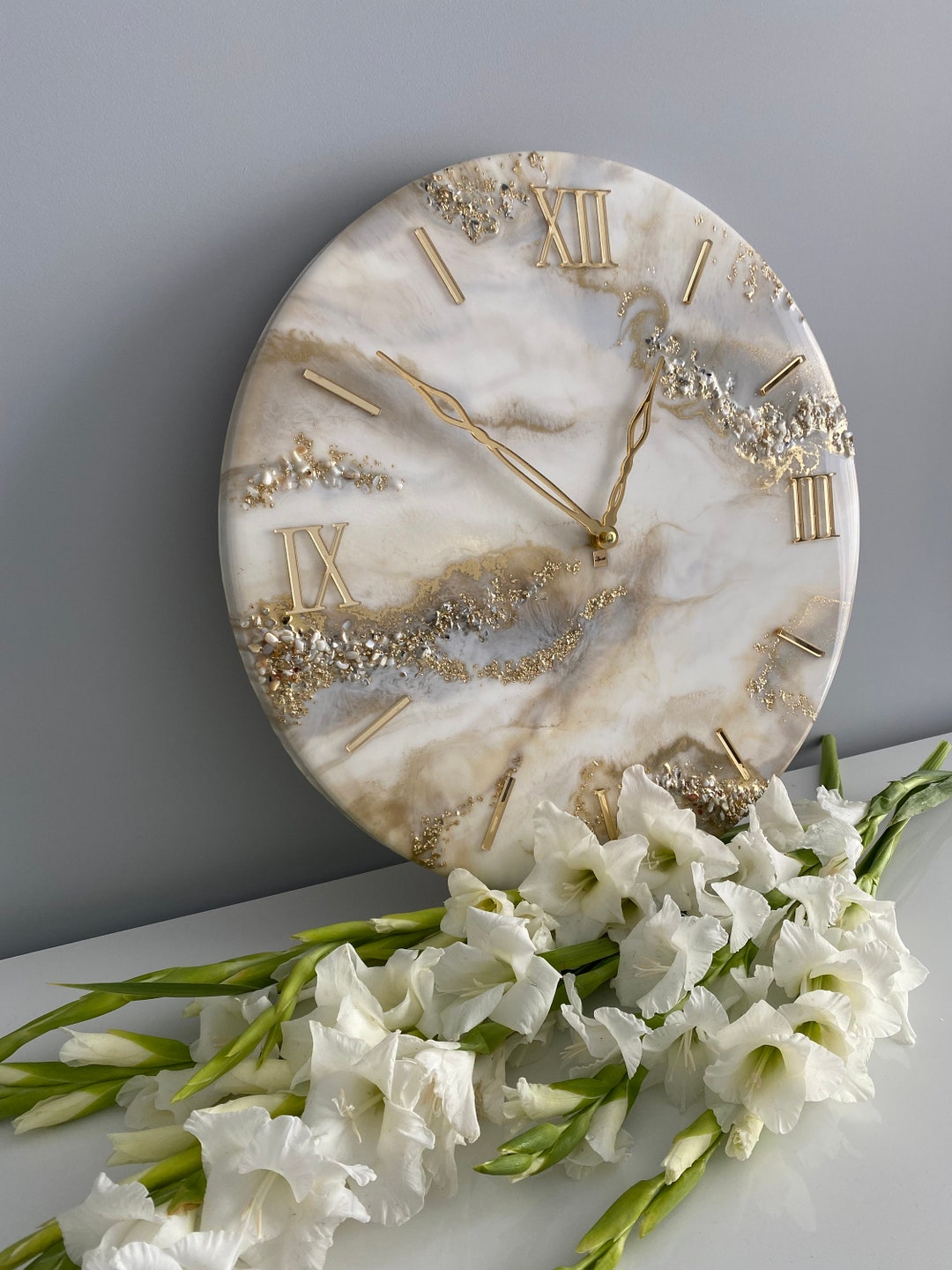 Large Oversized Wall Clock Modern Wall Gold Decor With Natural Stones ...