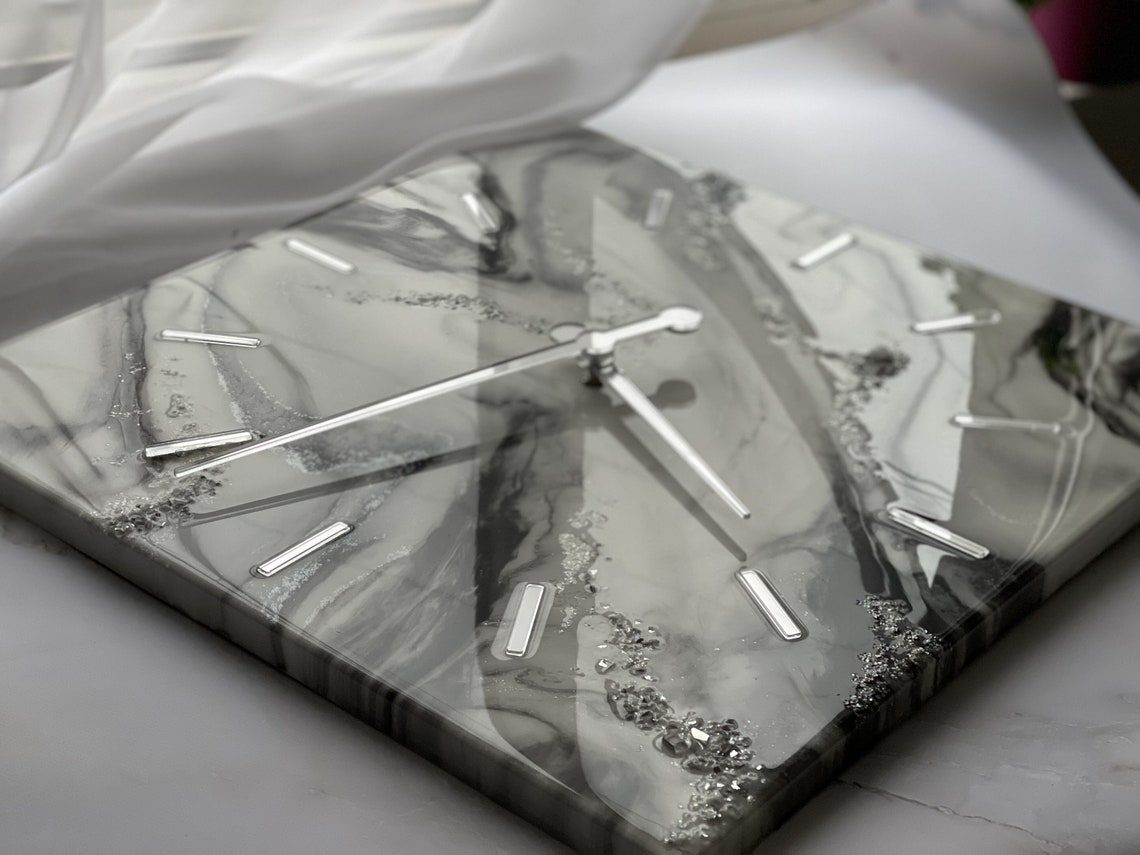 Resin Art Wall Square Clock Black and White Wall Art With - Etsy