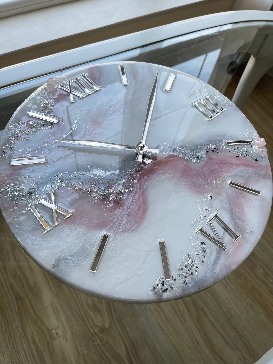 Resin Art Wall Clock* Room Decor Aesthetic Minimalist * Pink White ...