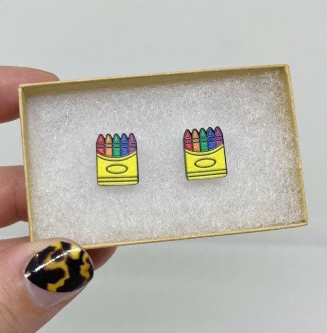 Crayon Box Earrings Back to School Hypoallergenic Stainless Steel Stud ...
