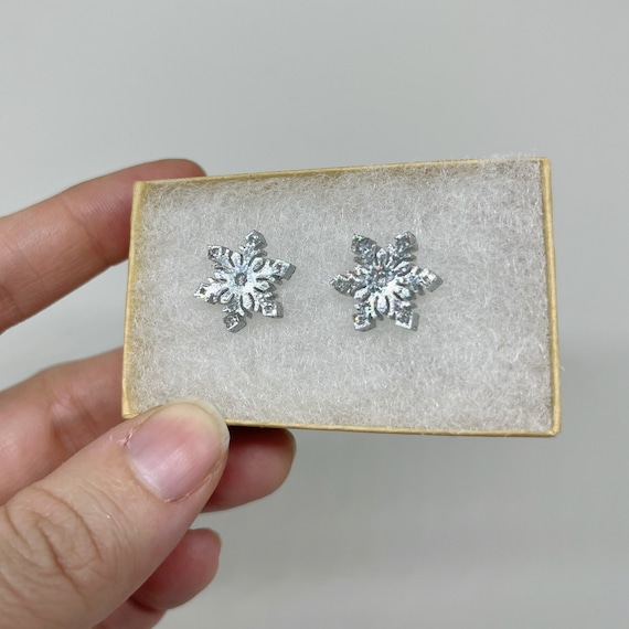 Holographic Glitter Snowflake Earrings Elsa Frozen Disney Park Jewelry Stainless Steel Stud Earrings Etsy
