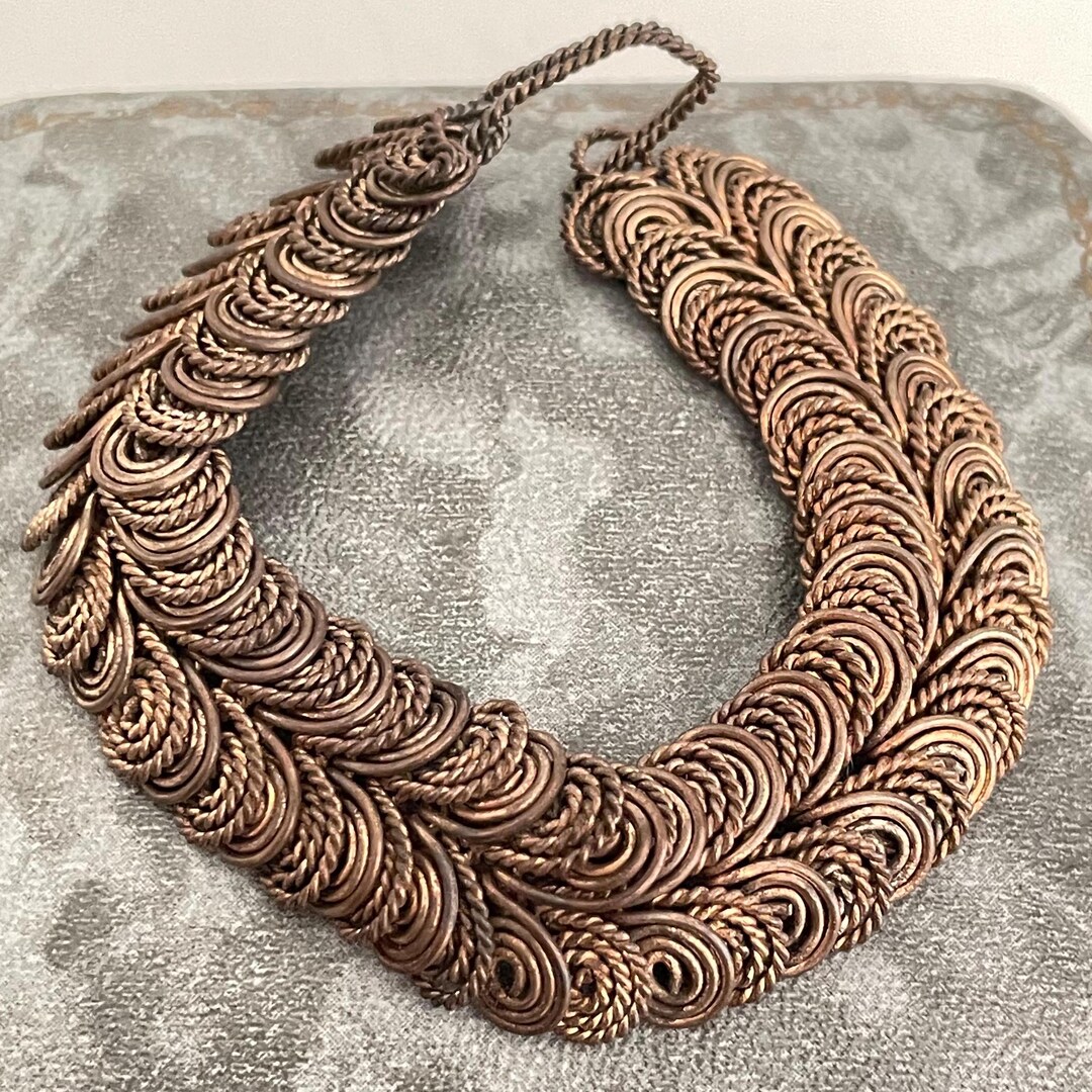 Vintage 1930s Egyptian Revival Coil Spun Copper Wire Bracelet, Hook or ...