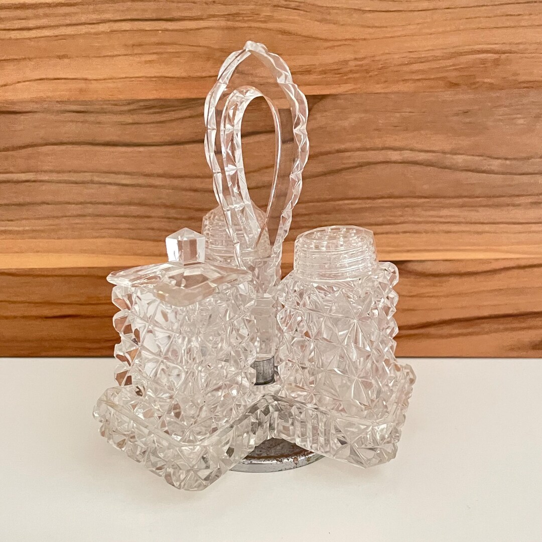 Vintage Cut Glass Cruet Set With Vinaigrette Bottle and Tray, Vintage ...