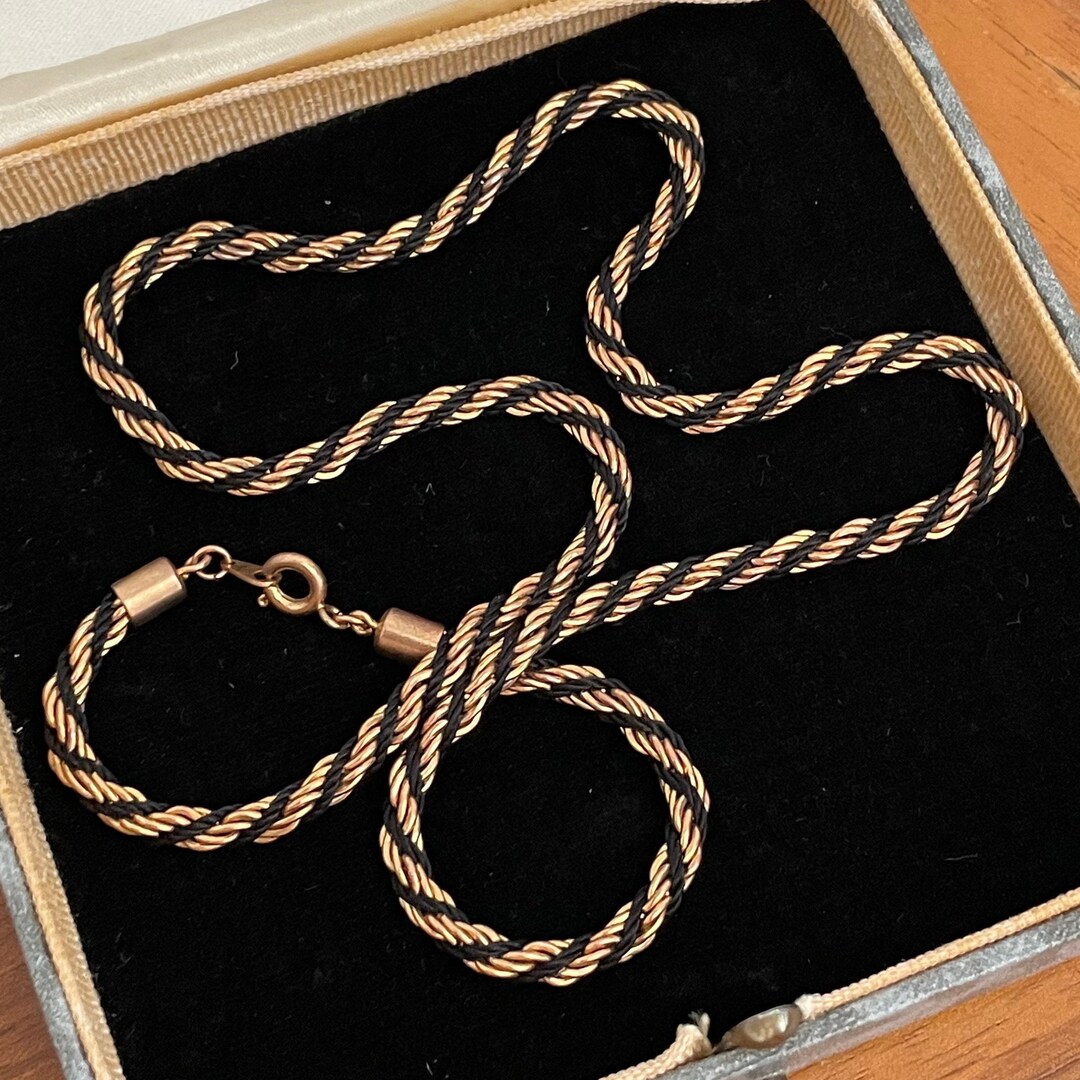 Vintage 1980s Black and Gold Rope Chain Necklace 1990s Layering ...