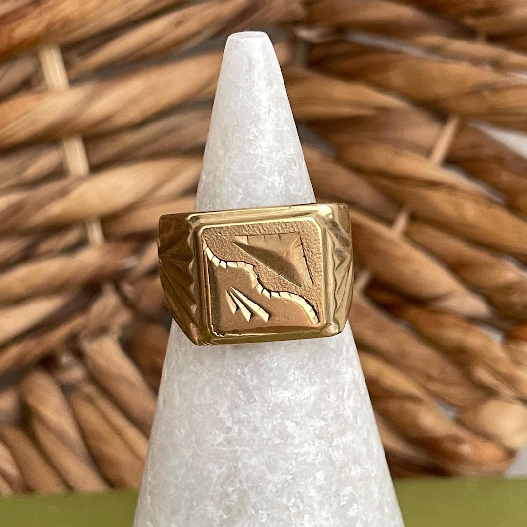 Vintage Men's Gold Tone Chunky Signet Ring Size T - Etsy