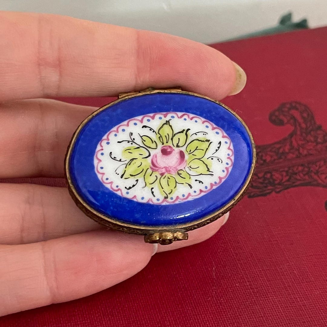 Vintage Limoge Pill Box, French Porcelain Floral Pill Pot in Cobalt ...