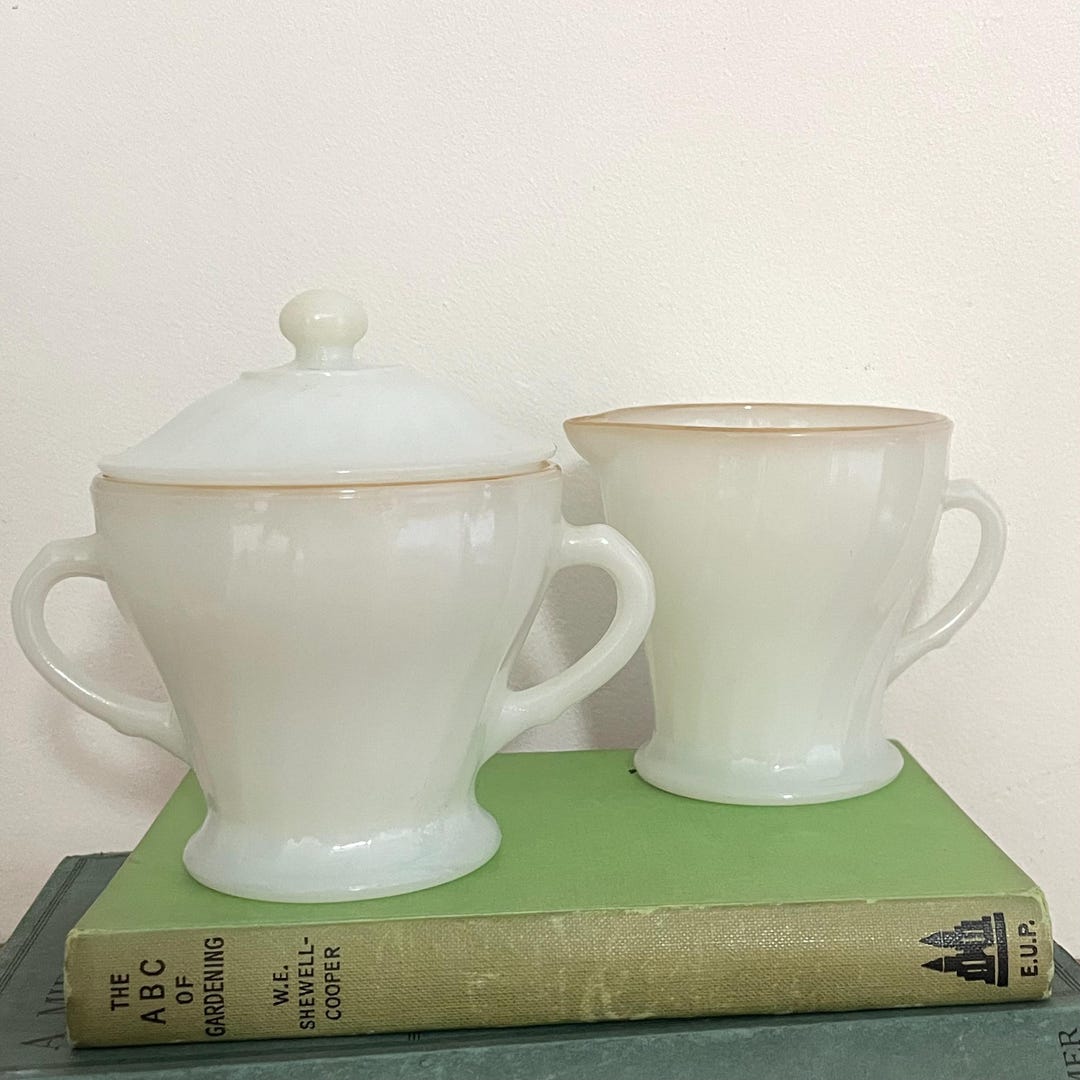 Vintage Fire King Glass Sugar Bowl and Creamer or Milk Jug Set, Made in ...