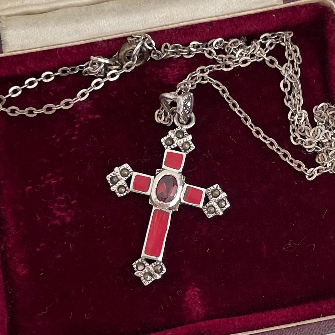 Vintage Sterling Silver Latin Cross 925 Pendant Necklace, Set With ...