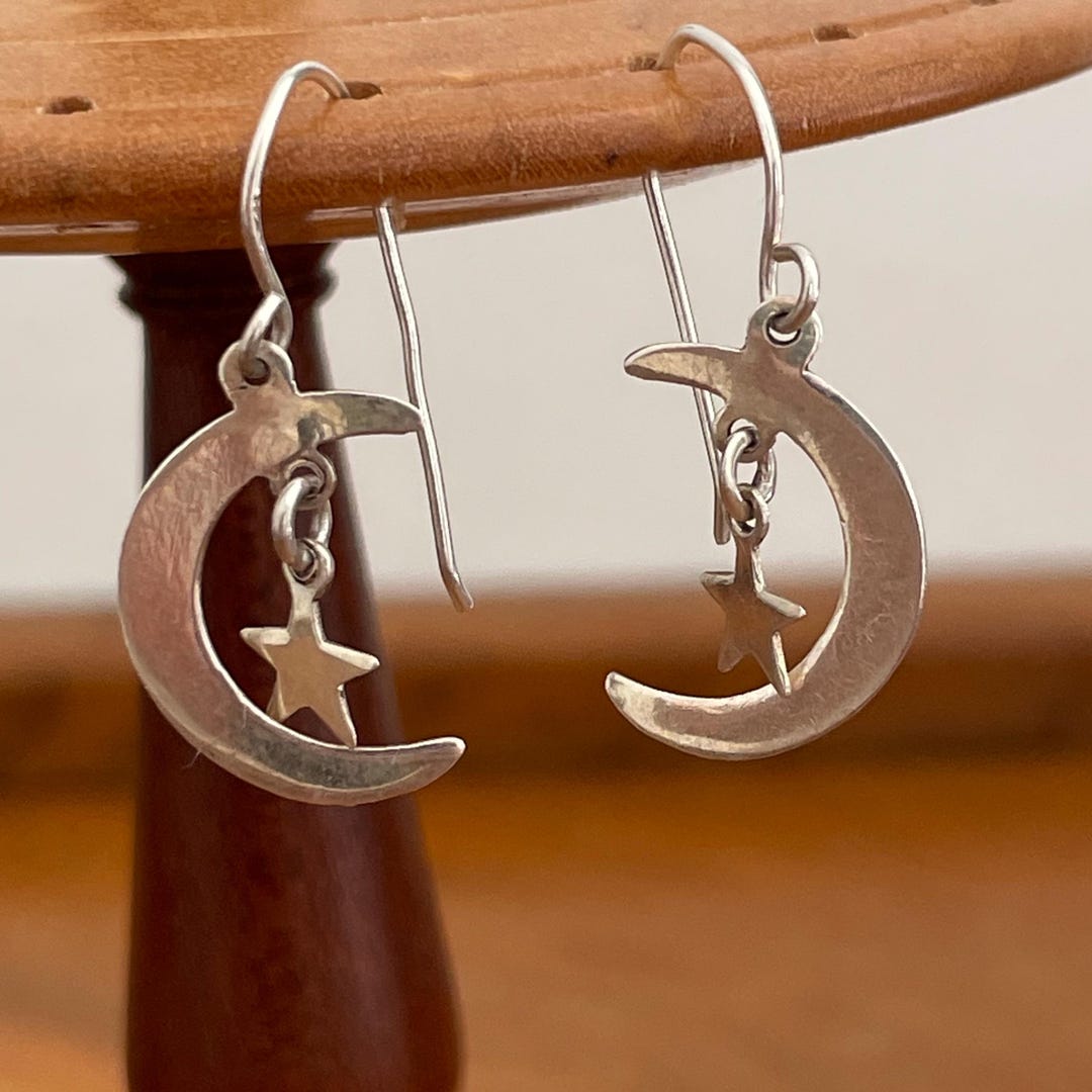 Vintage Sterling Silver 925 Dangly Star and Moon Earrings | 1990s ...