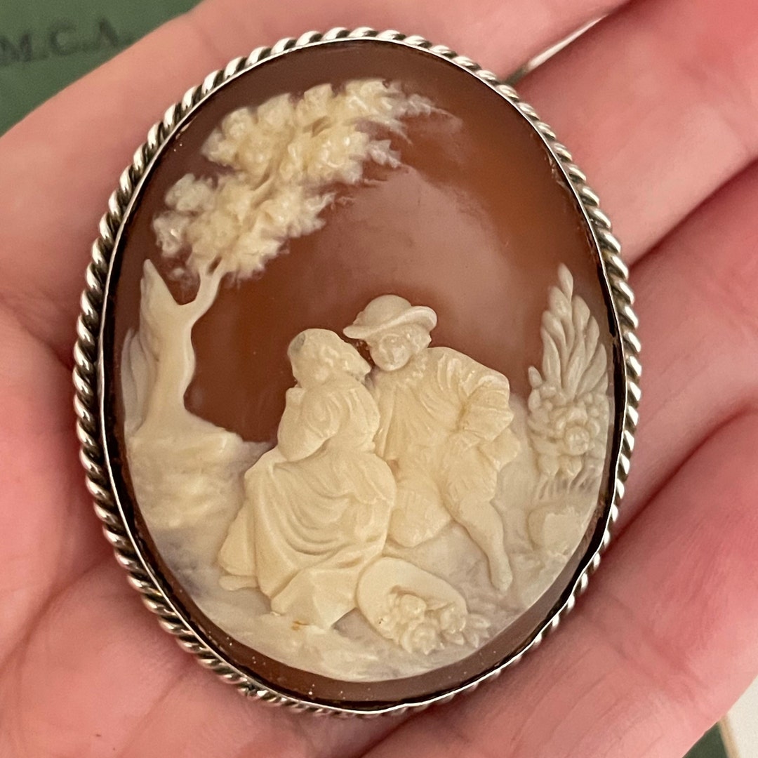 Antique Edwardian Cameo Brooch, Roller Safety Catch Clasp, Shawl Pin ...
