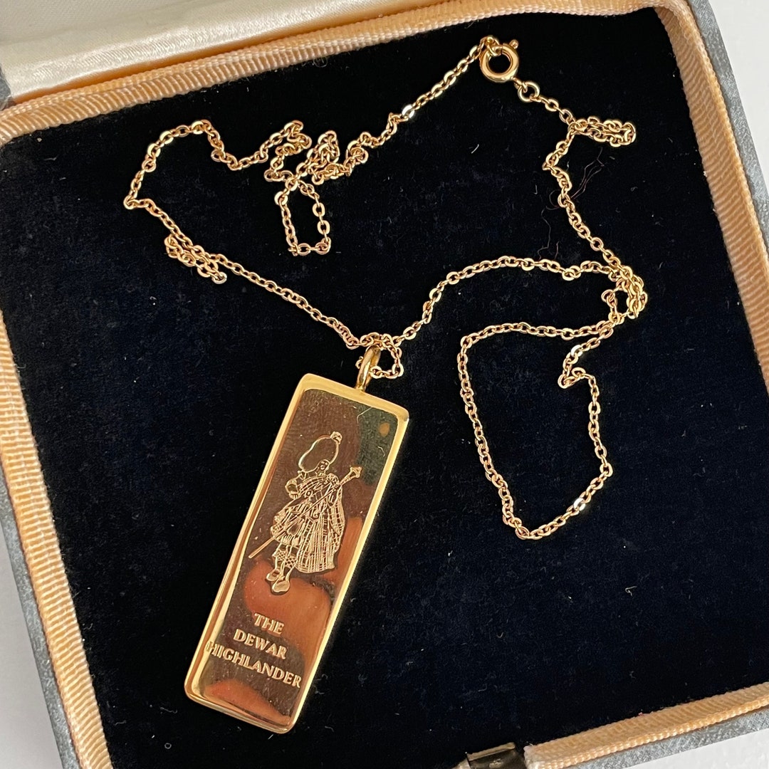 Vintage Dewar Highlander Gold Plated Ingot Pendant Necklace, Scottish ...