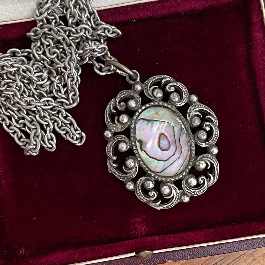 Vintage Edwardian Style Abalone Shell Necklace, Pendant Shell Necklace ...