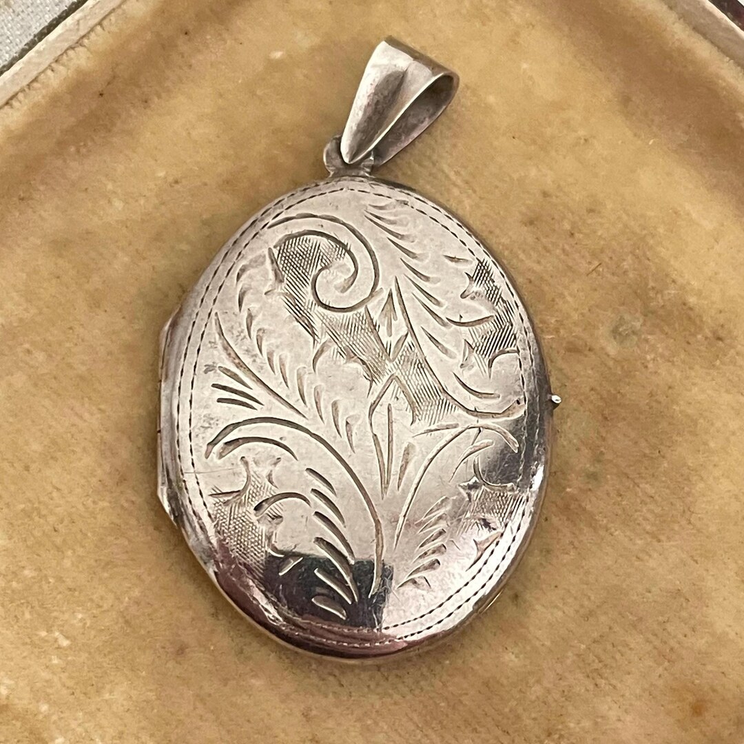 Vintage Sterling Silver 925 Locket Pendant, Engraved Floral Botanical ...
