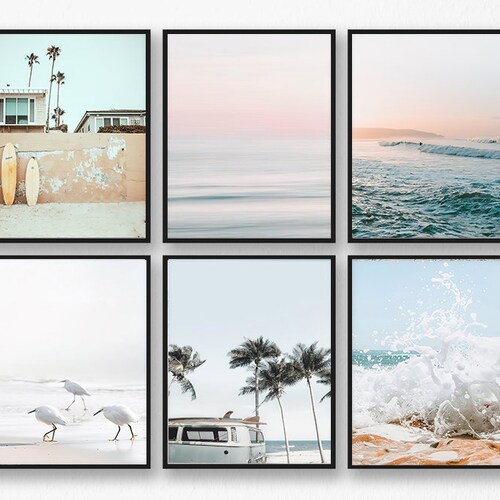 Pastel Beach Print Set of 3 Posters Ocean Printable Beach Wall | Etsy