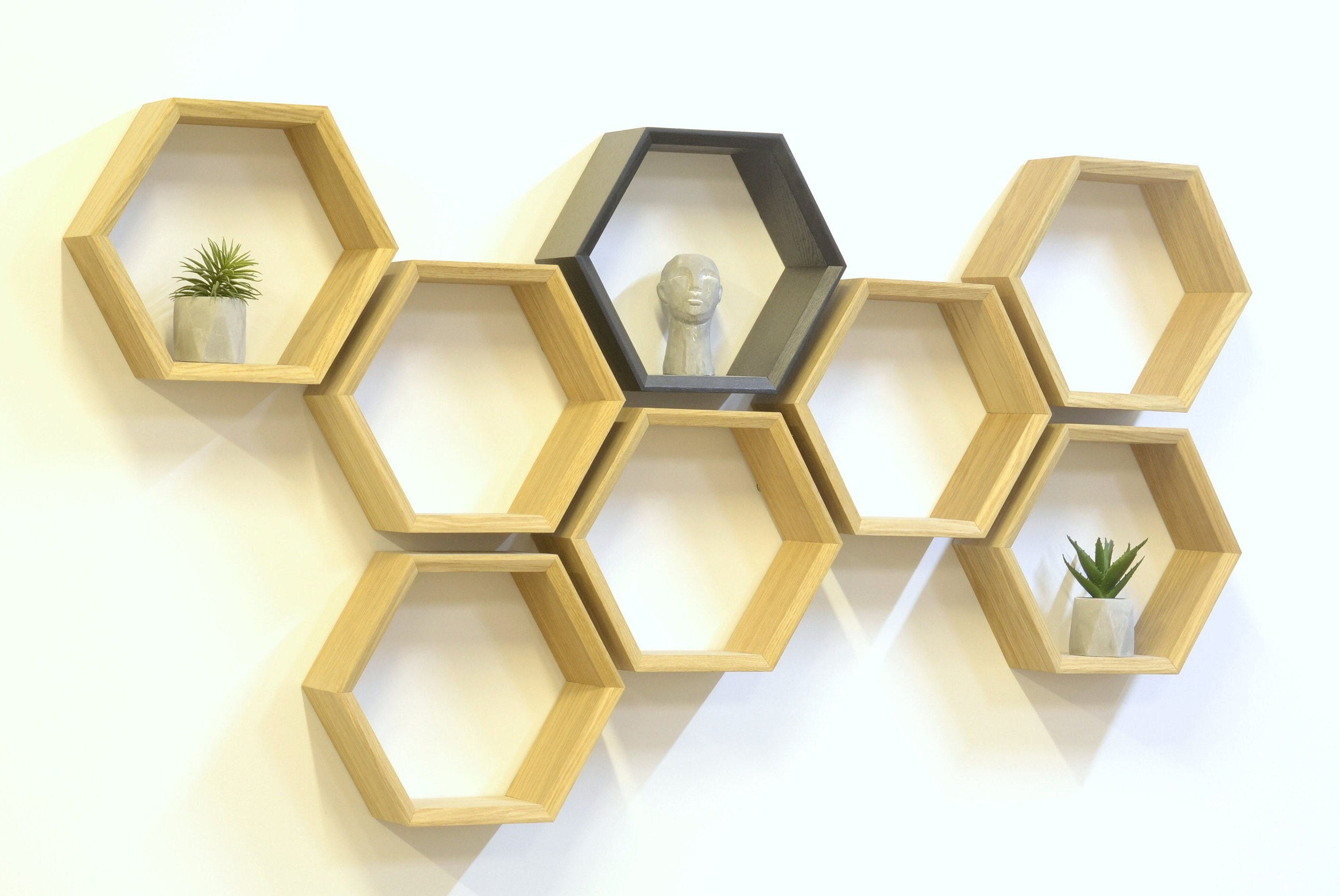 Hexagon Shelf Oak Honeycombs Shelves Floating Hexagon Shelf Shelves ...