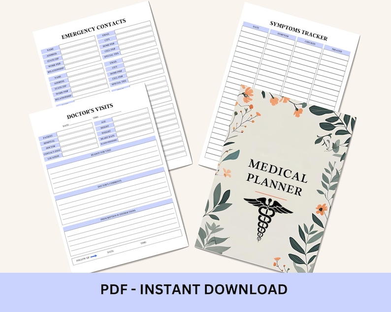 Medical Planner PDF | Printable Health Organizer, Doctor Visit Log ...