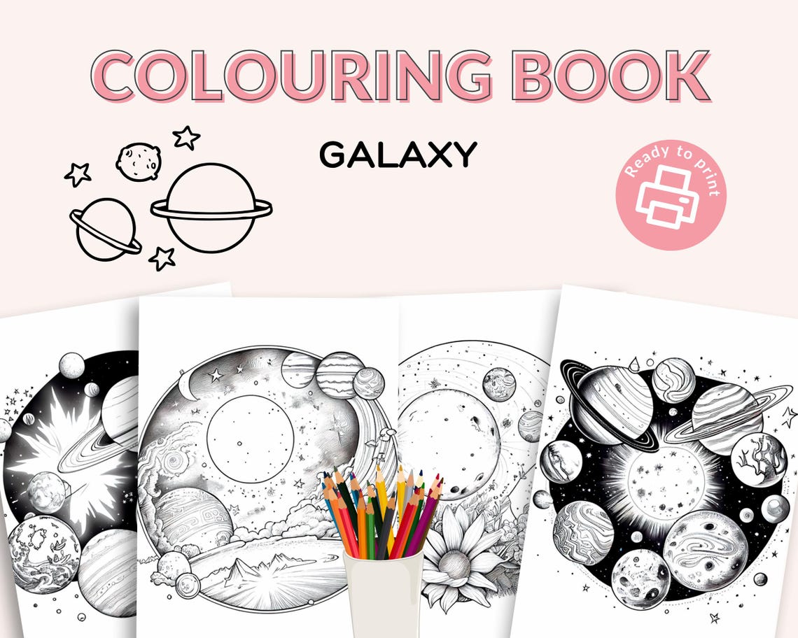 Printable Galaxy Colouring Book | 10 Cosmic Space-themed Pages | Stars ...