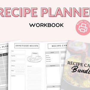Printable Recipe Planner Bundle | Digital Recipe Cards, Meal Planner ...