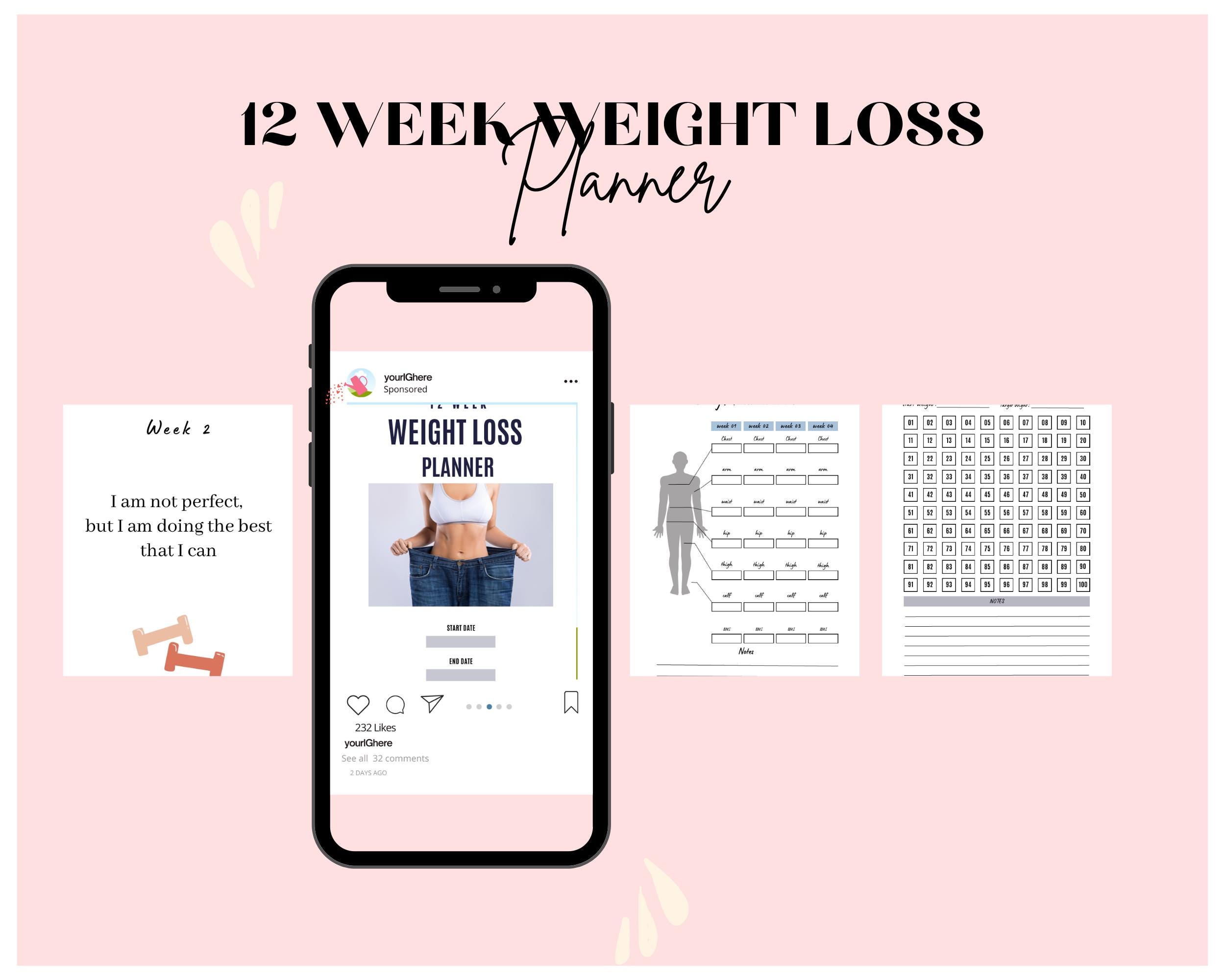 12-week Weight Loss Planner | Printable Fitness & Nutrition Journal PDF ...