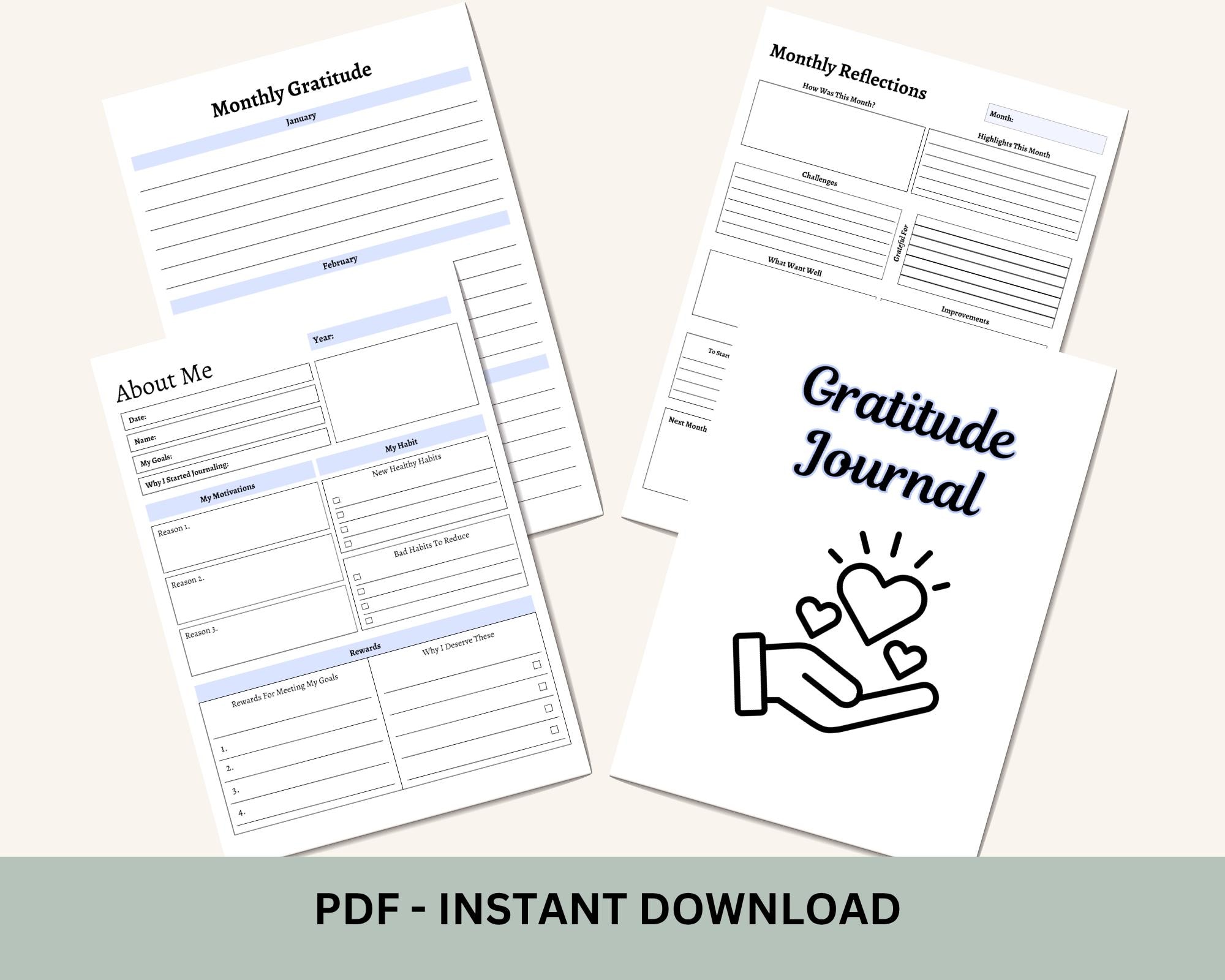 Gratitude Journal PDF | Daily Mindfulness, Reflection Prompts (digital ...