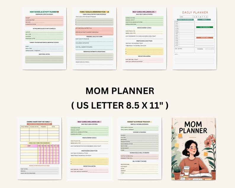 Mom Planner PDF | Family Schedule, Meal Planning, Self Care (digital ...