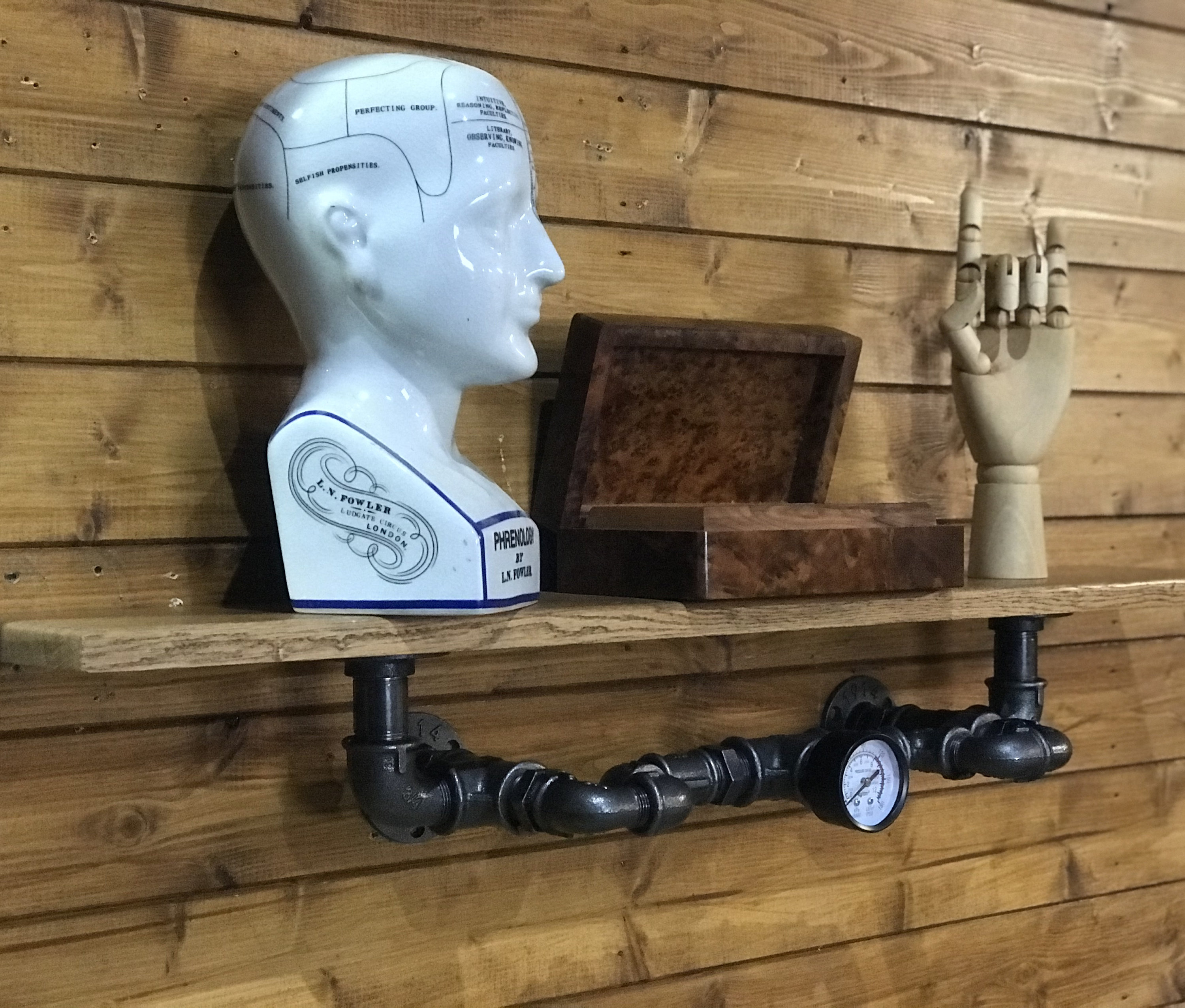 Urban Industrial Steampunk Oak Shelf Rustic Metal Home | Etsy