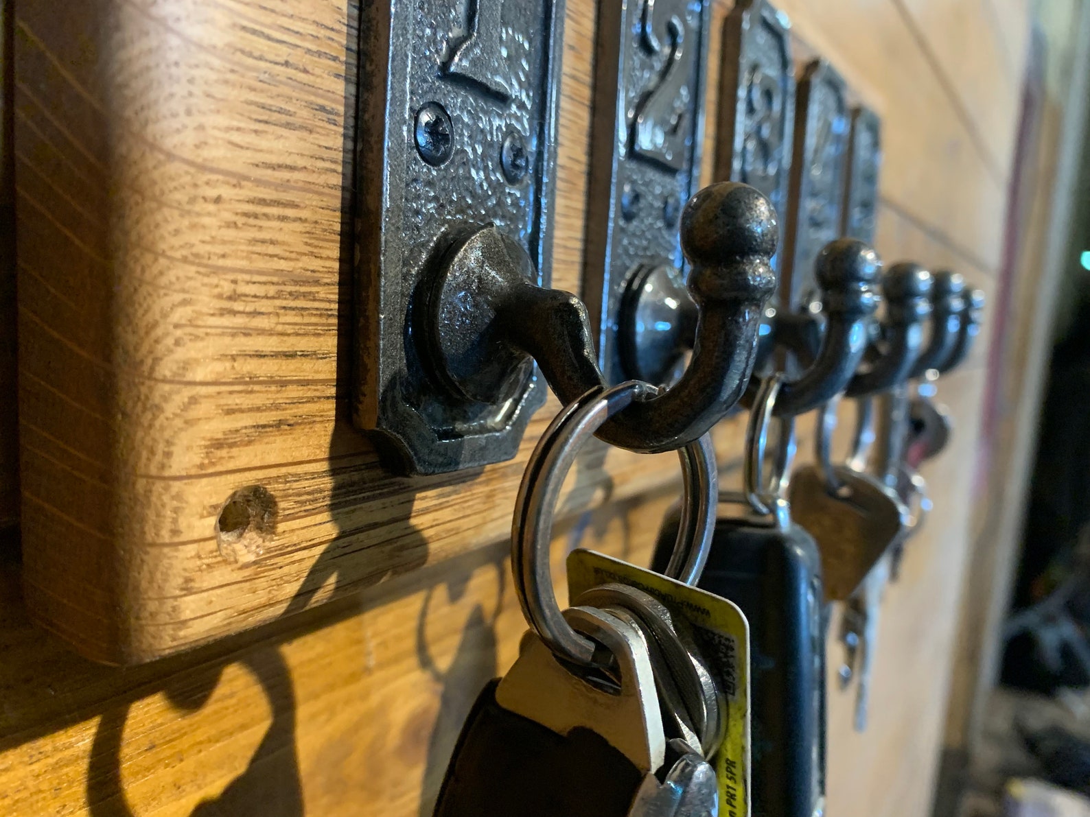 Numbered Industrial Key Holder, 5 Hook Design With Antique Oak ...
