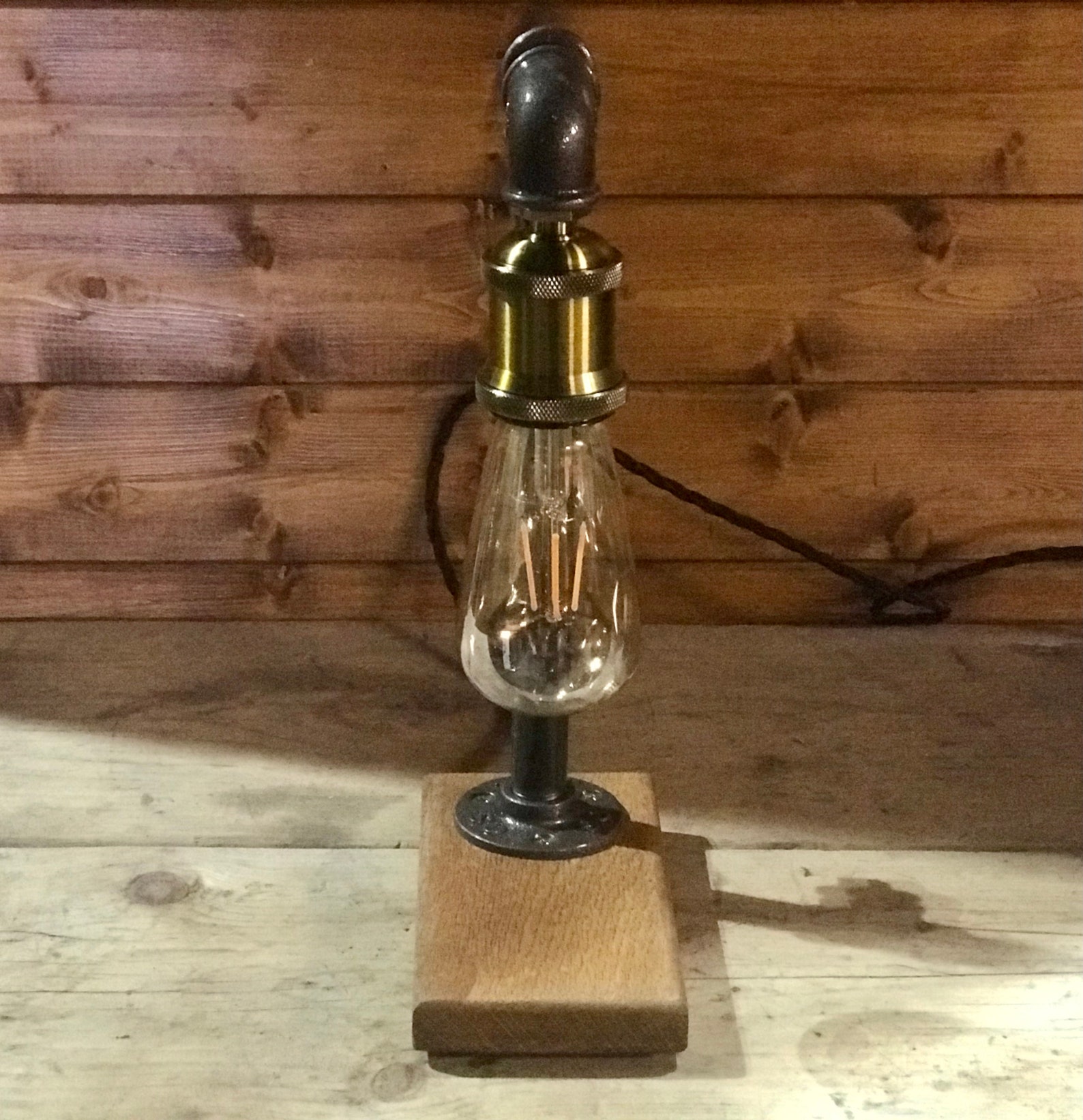 Industrial Table Lamp Bedside Lamp Solid Oak Base Upcycled - Etsy UK