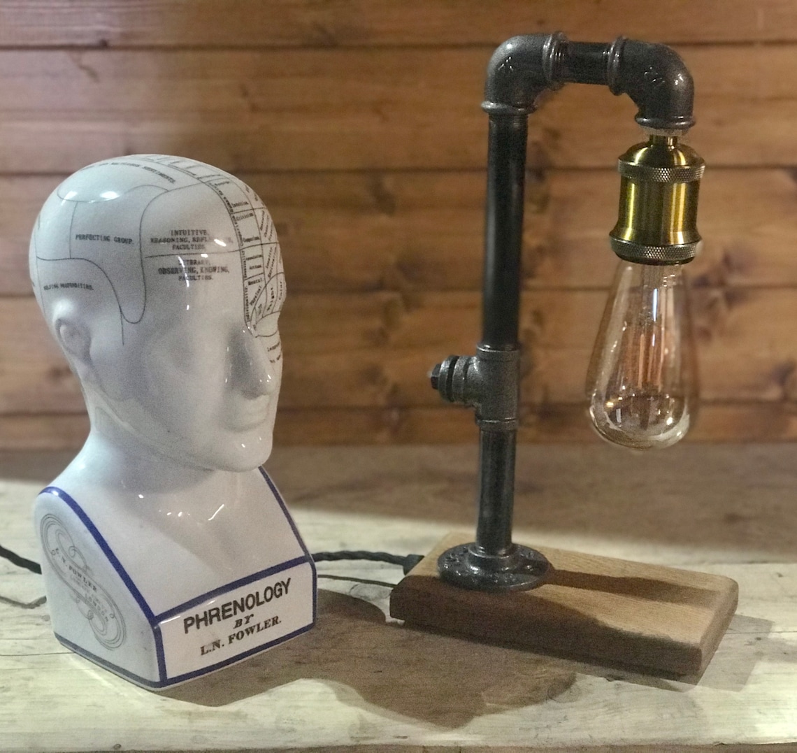 Industrial Table Lamp, Bedside Lamp, Solid Oak Base, Upcycled Steampunk ...