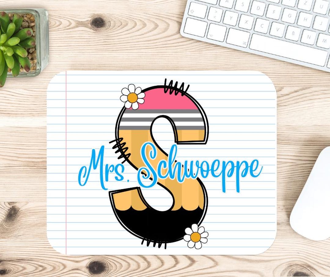 Personalized Pencil Initial With Flower Design Mouse Pad/teacher Mouse ...
