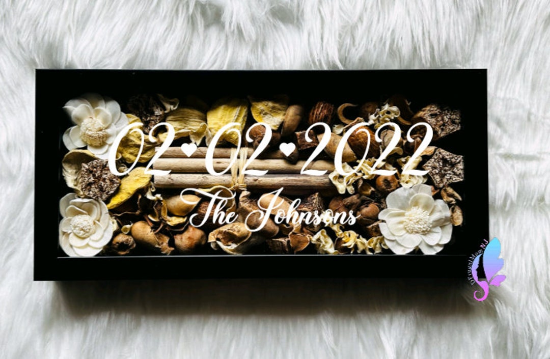 Wedding Flowers Shadow Box Name and Date - Etsy