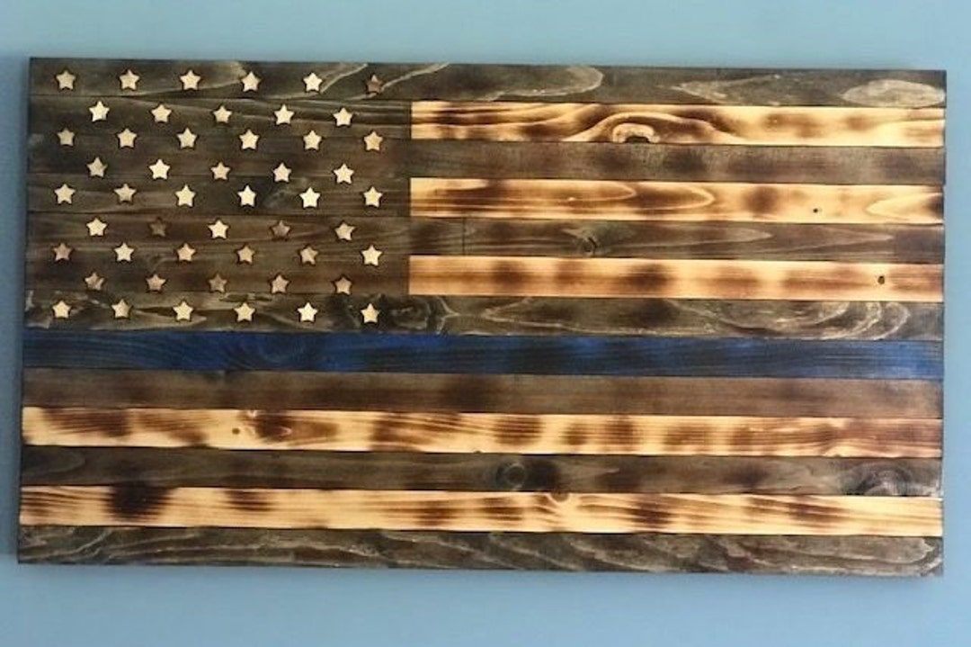 Thin Blue Line Rustic Wooden Flag - Etsy