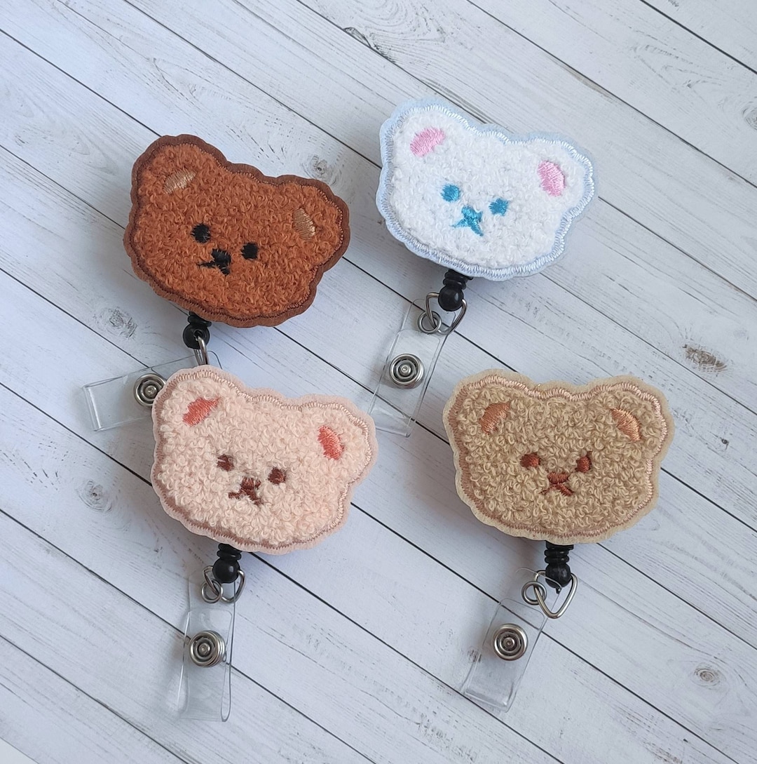 Fuzzy Bear Badge Reel, Retractable Badge Holder, Nurse Badge Reel ...