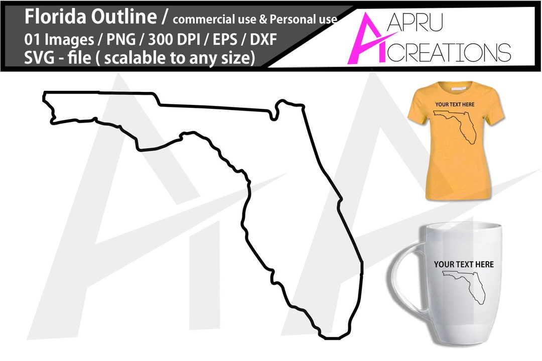 Florida Outline Svg, Florida Svg Template, Florida Silhouette, Florida ...