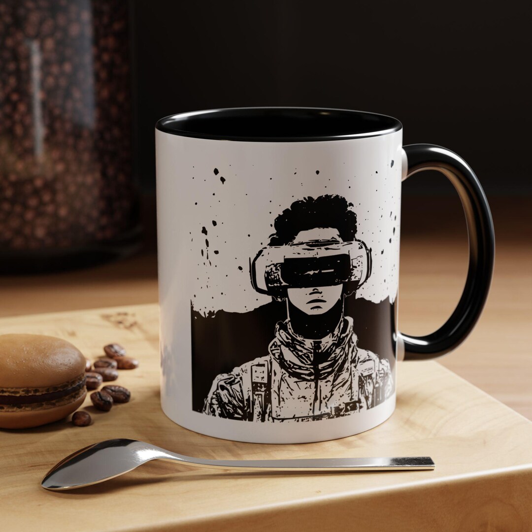 Futuristic Coffee Mug, Vr Design, Unique Gift, Black and White Mug ...
