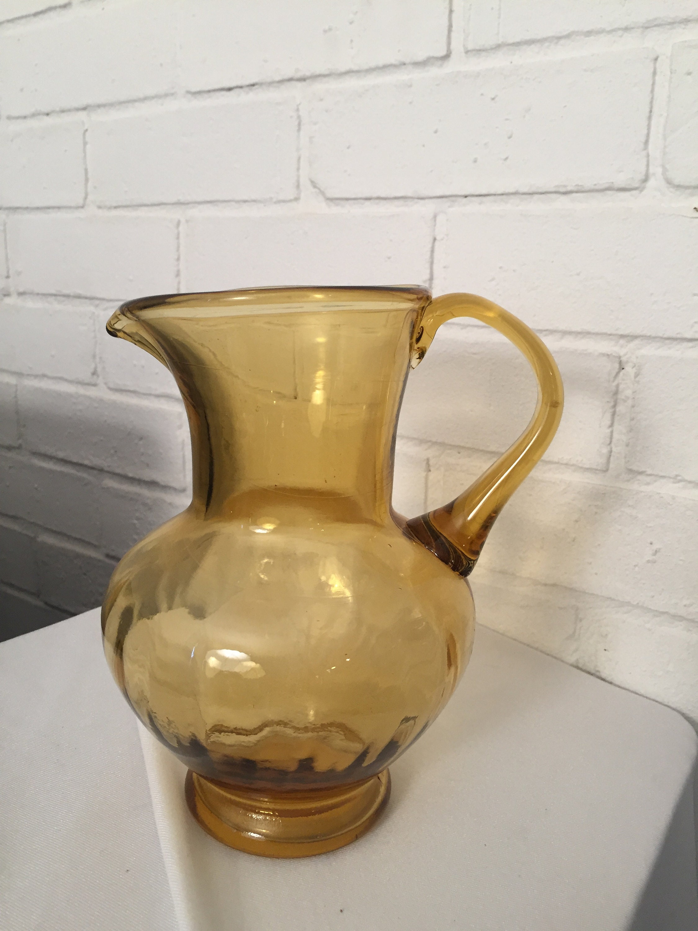 Vintage Amber Ribbed Glass Pitcher Home & Living Kitchen & Dining etna ...