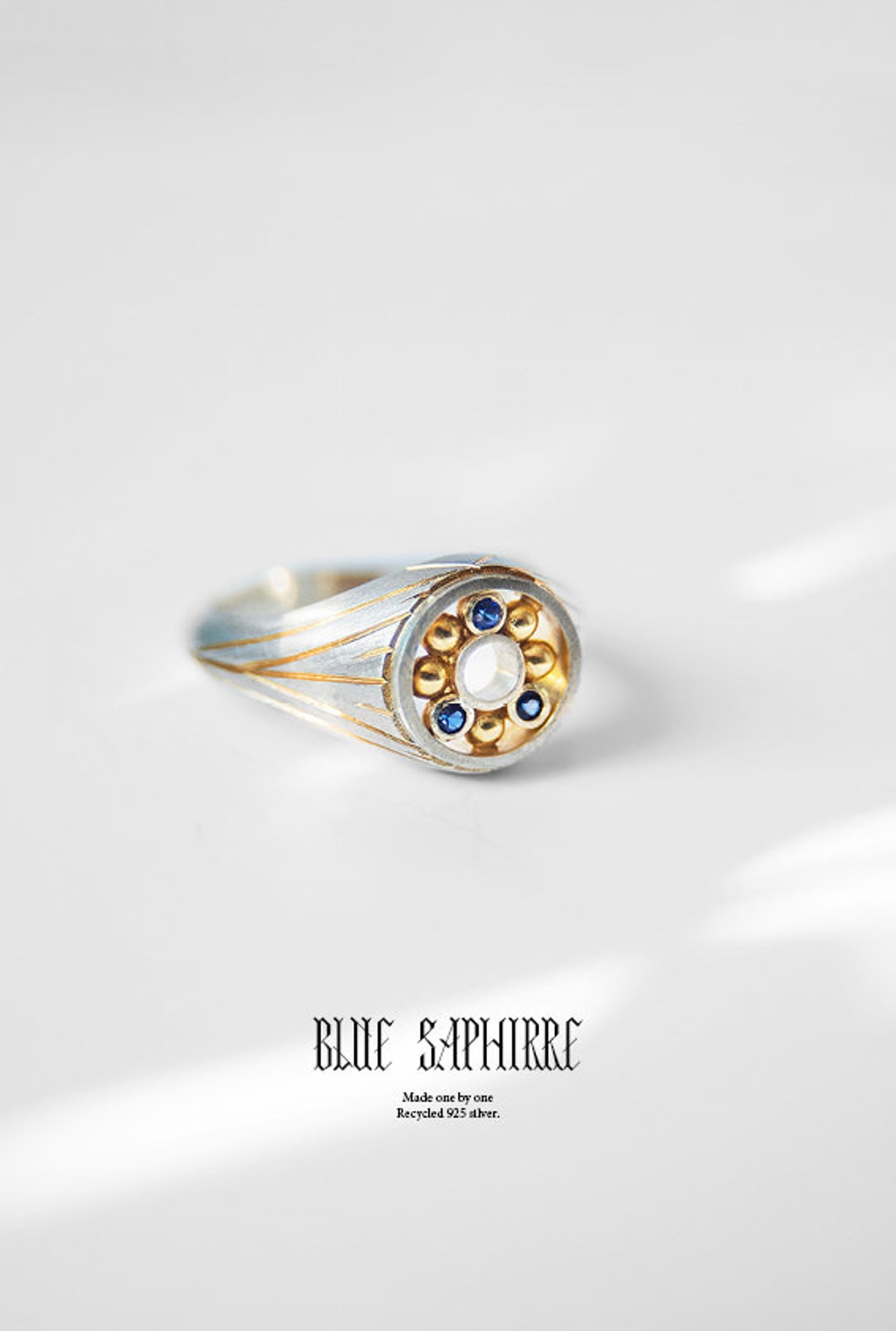 Multistone Signet Ring Set With Three Blue Sapphire in a Triangle Made ...