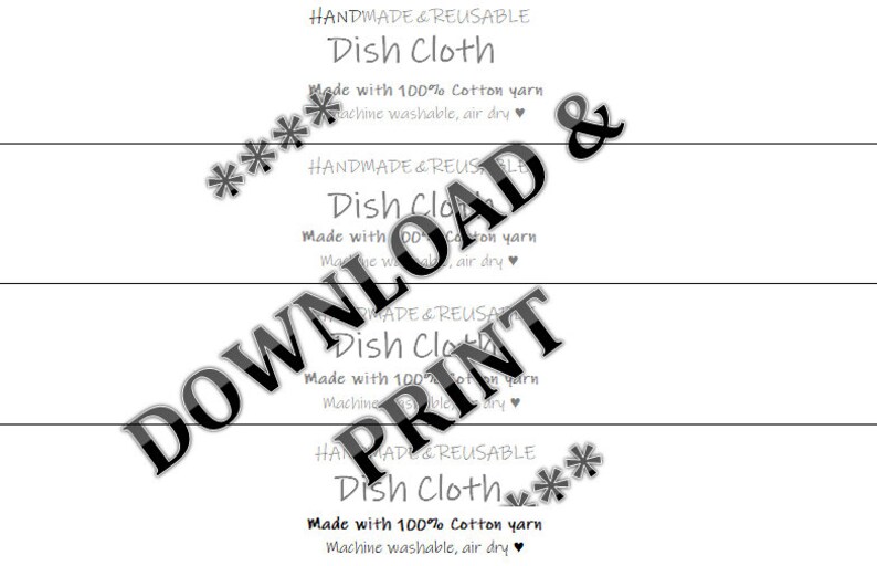 PRINTABLE - Digital File - Labels for Handmade Dish Cloths - Cotton ...