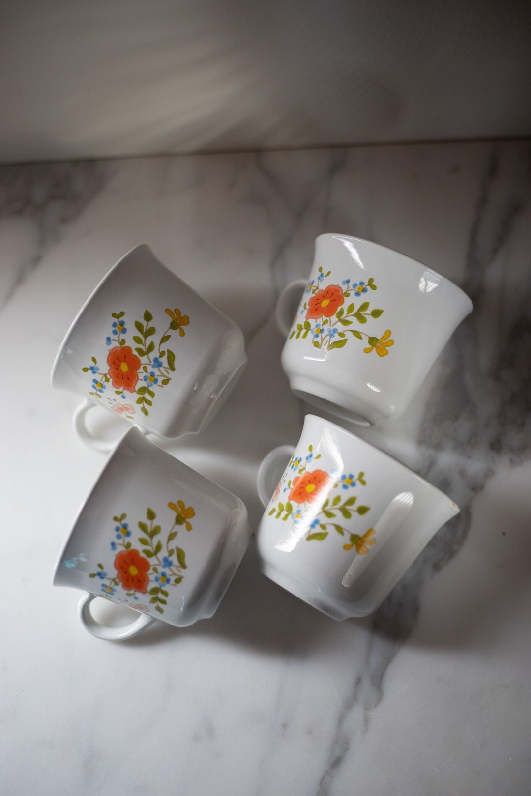 Vintage 1970s Corelle by Corning "wildflower" Set of 4 Tea Cups ...