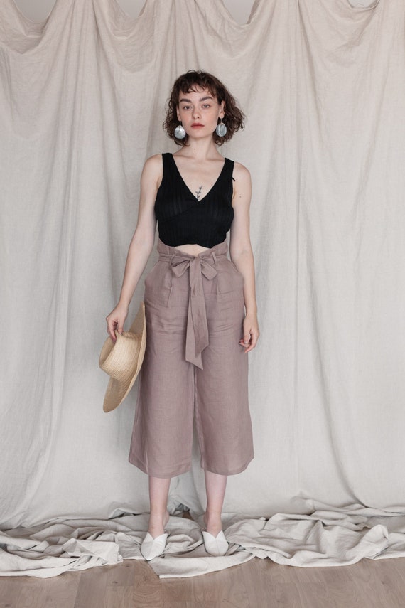 Braune Leinen Culottes High Waisted Culottes Slow Fashion Etsy