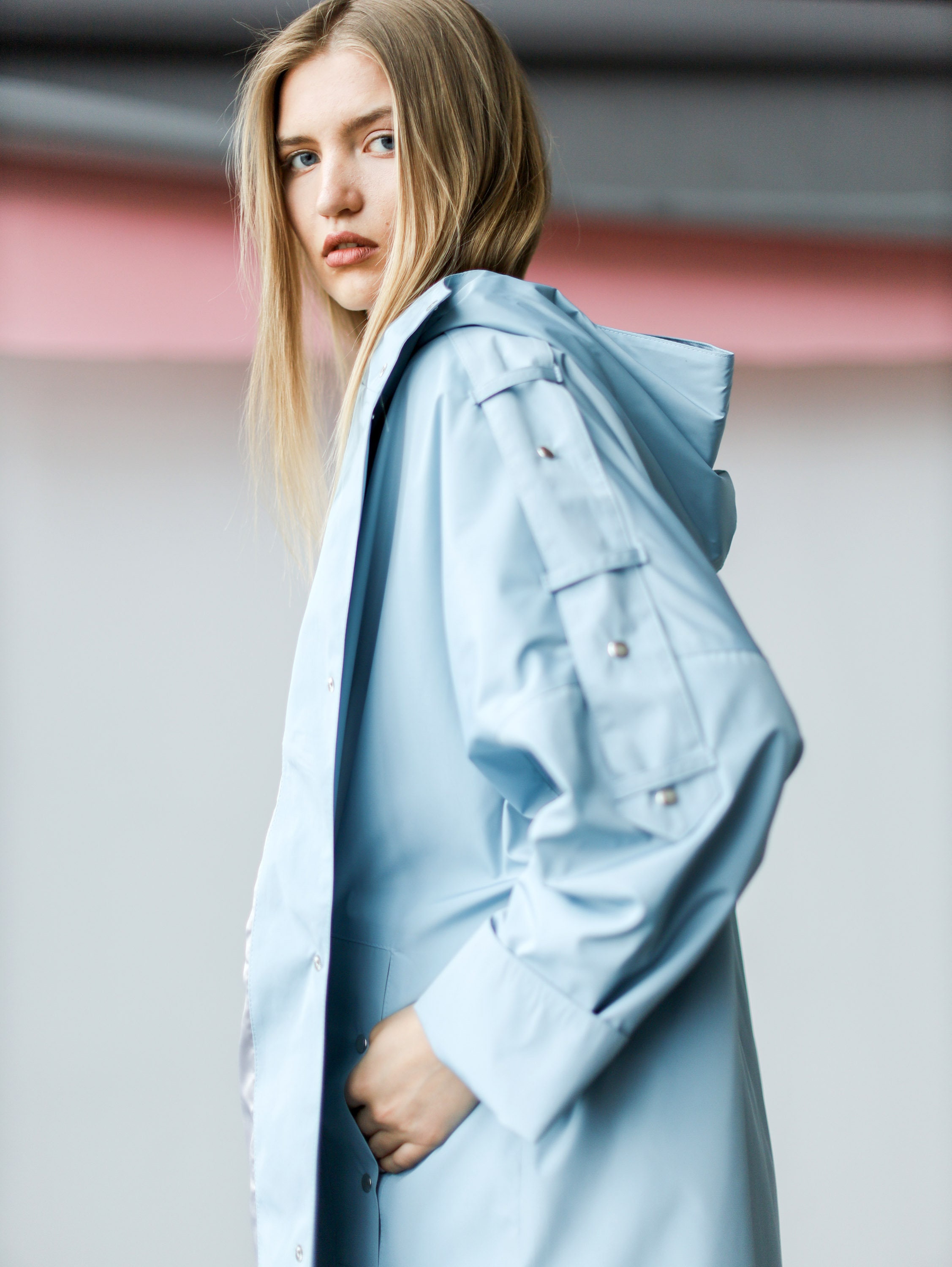 Blue Midi Raincoat for Women, Hooded Spring/autumn Trench, Slow Fashion ...