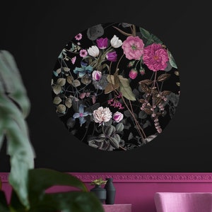 Dark Floral Circle Wall Sticker, Self Adhesive Wall Decal, Circle Decal ...