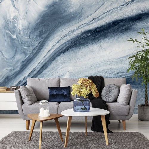 Abstract Blue Wall Mural Peel and Stick Wallpaper Hand - Etsy