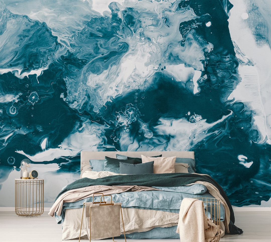 Abstract Blue Wall Mural, Peel and Stick Wallpaper, Hand Painted ...